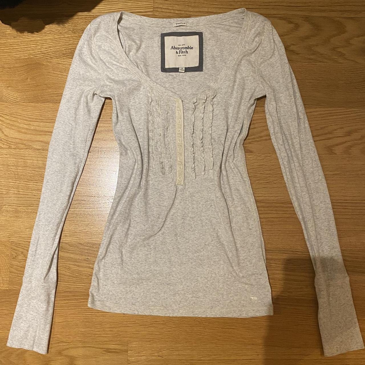 vintage 2000s abercrombie & fitch light grey henley... - Depop