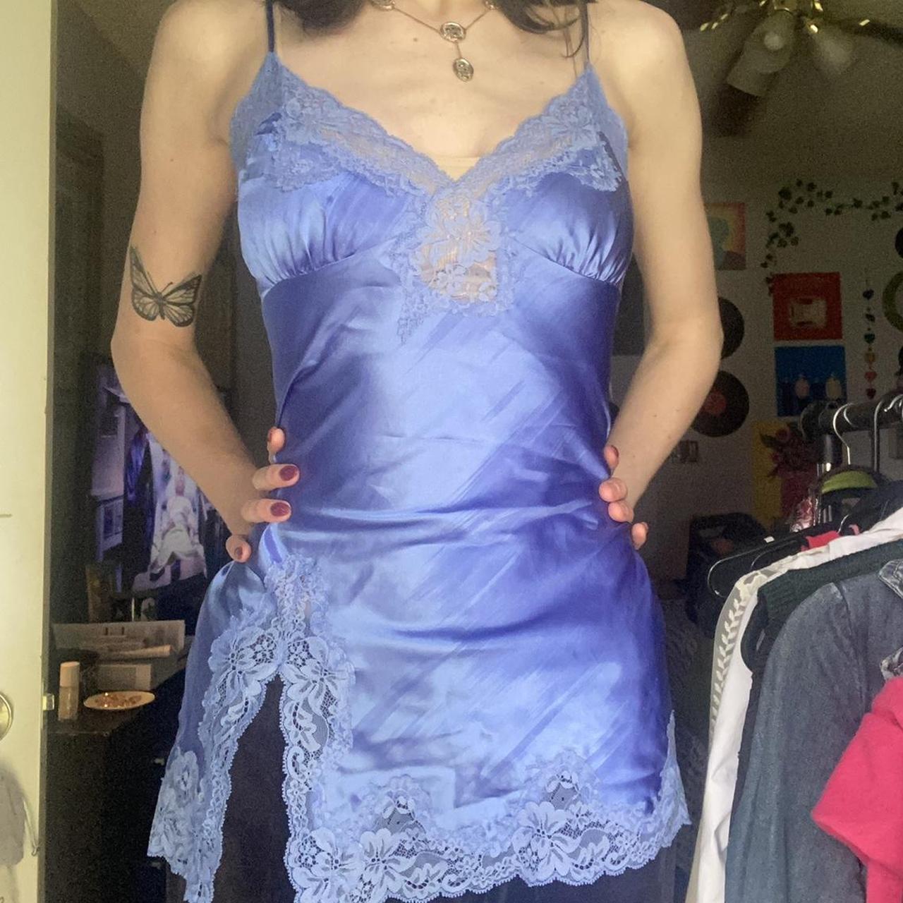 🫐“SUSAN LUCCI” periwinkle satin lace lingerie top🫐... - Depop