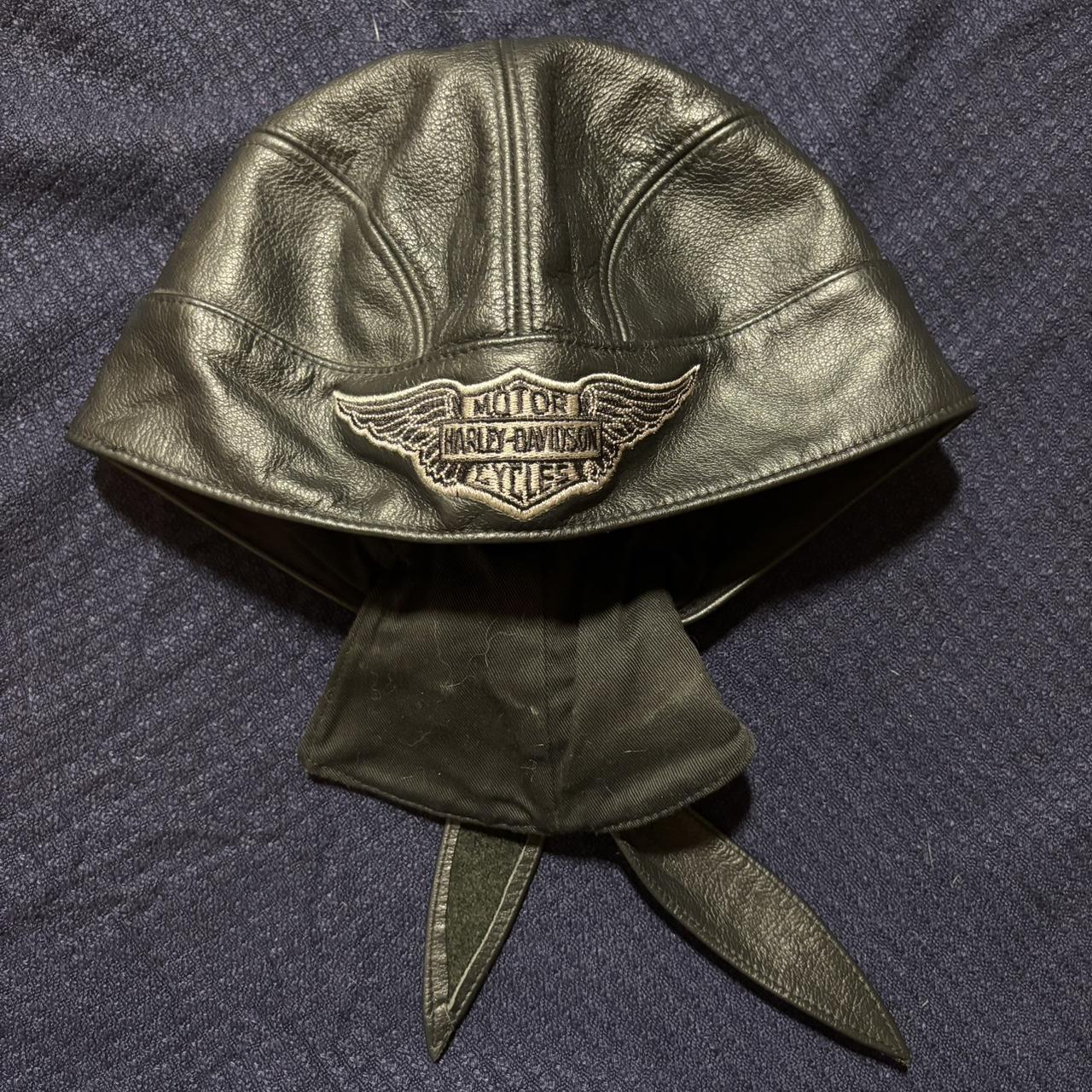 Harley Davidson leather motorcycle head wrap hat... - Depop