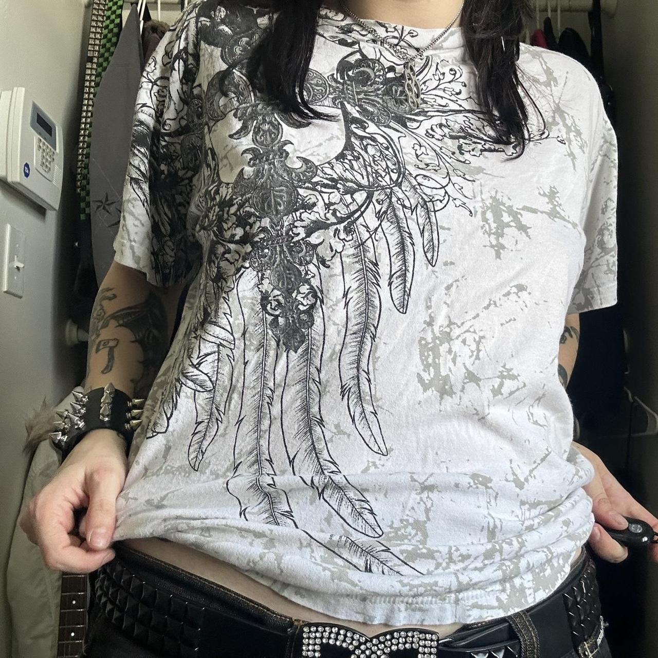 y2k grunge cyber goth wing tee ★ might have fades... - Depop