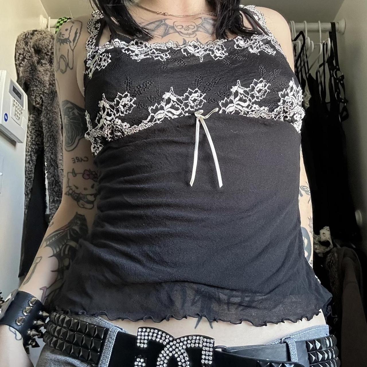 romantic goth y2k grunge coquette top ★ 2000s... - Depop