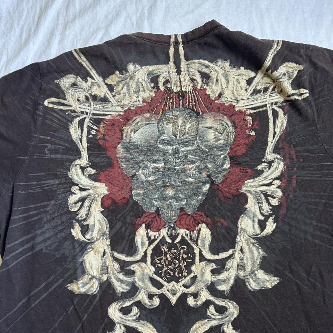 y2k grunge emo tee ★ 2000s skull cyber y2k... - Depop