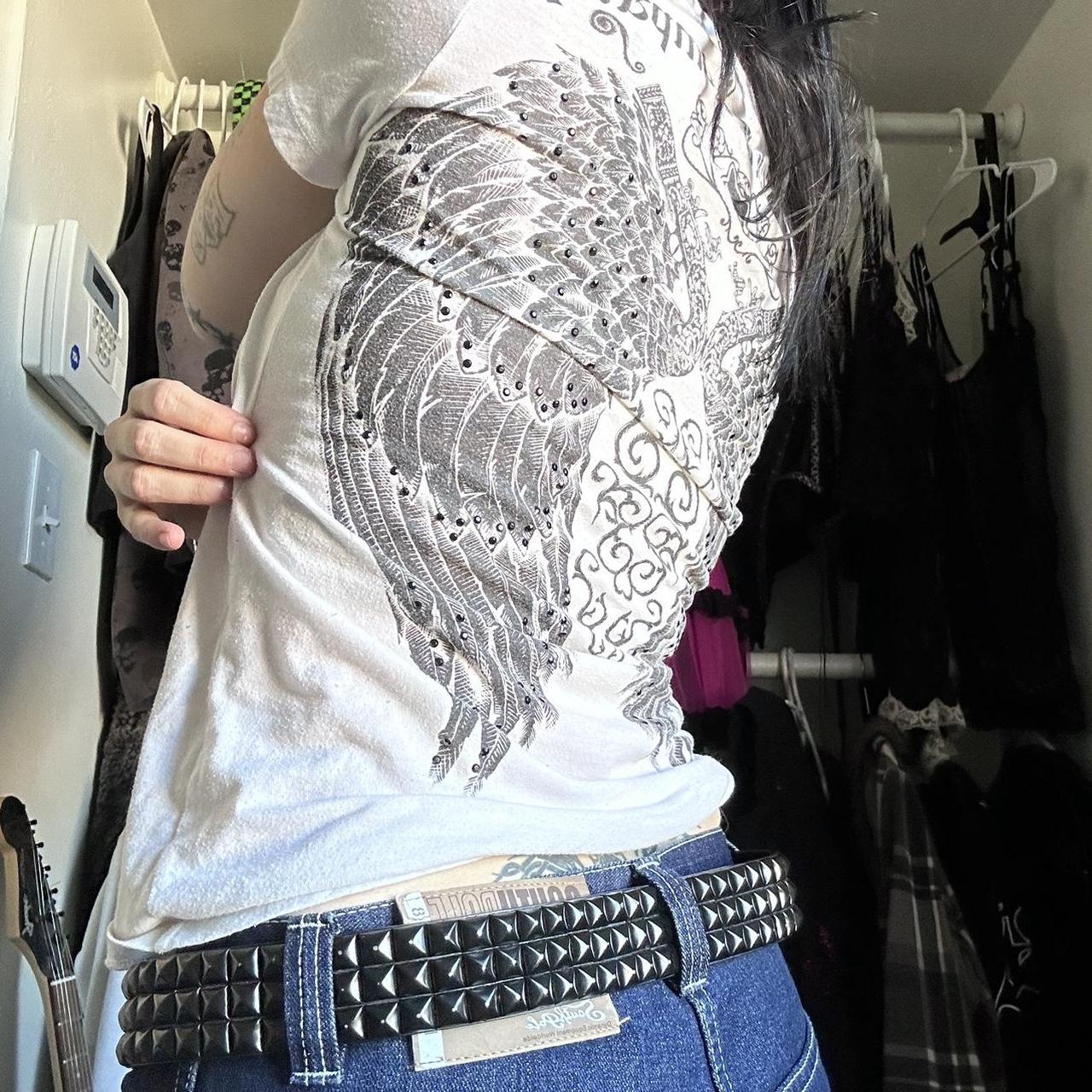 trashy y2k grunge mcbling tee ★ 2000s bedazzled... - Depop