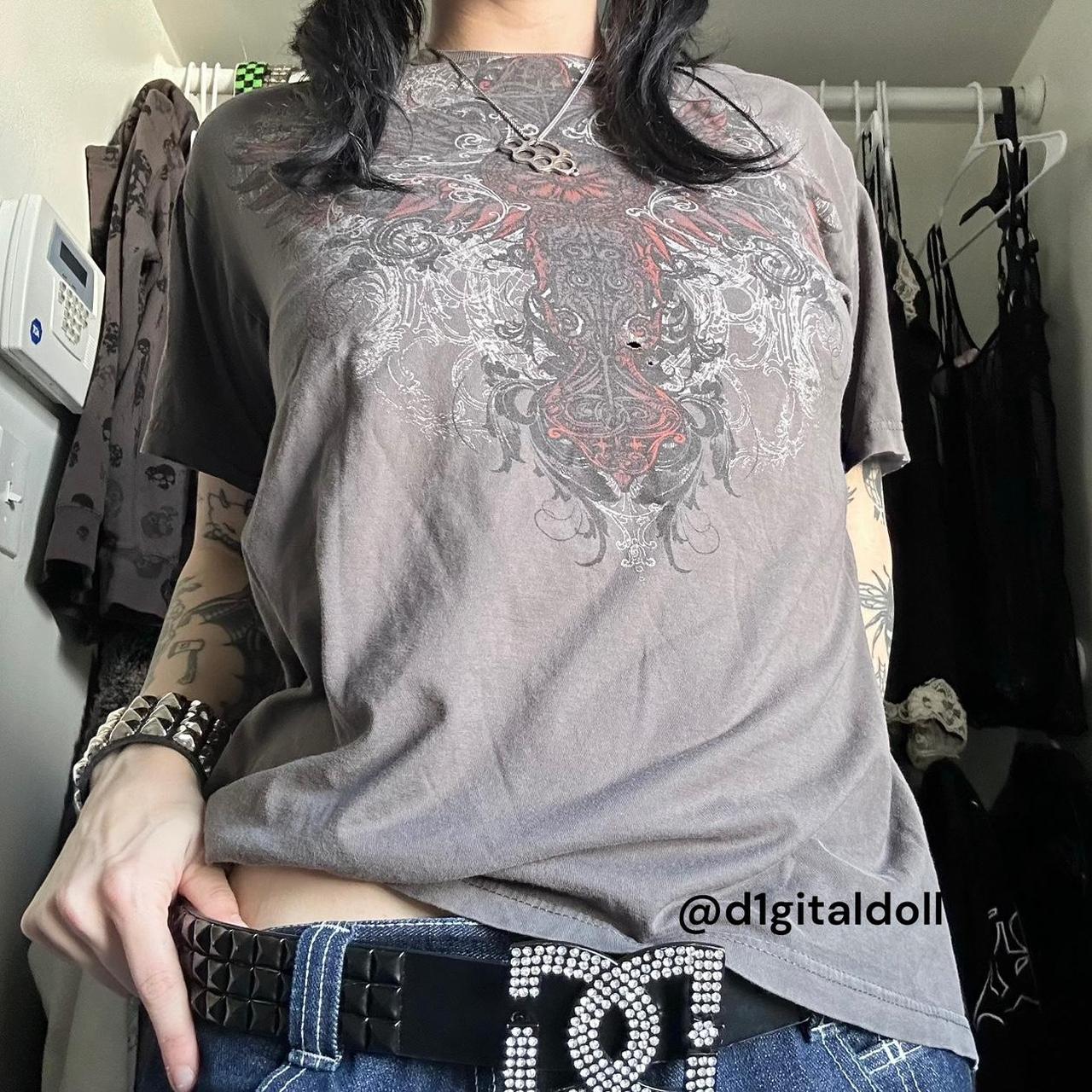 y2k grunge cyber goth tee ★ 2000s cyber y2k... - Depop