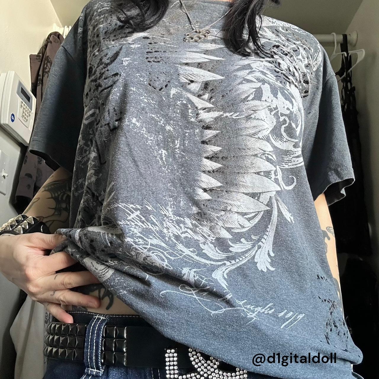y2k cyber grunge goth tee ★ 2000s tee has some... - Depop