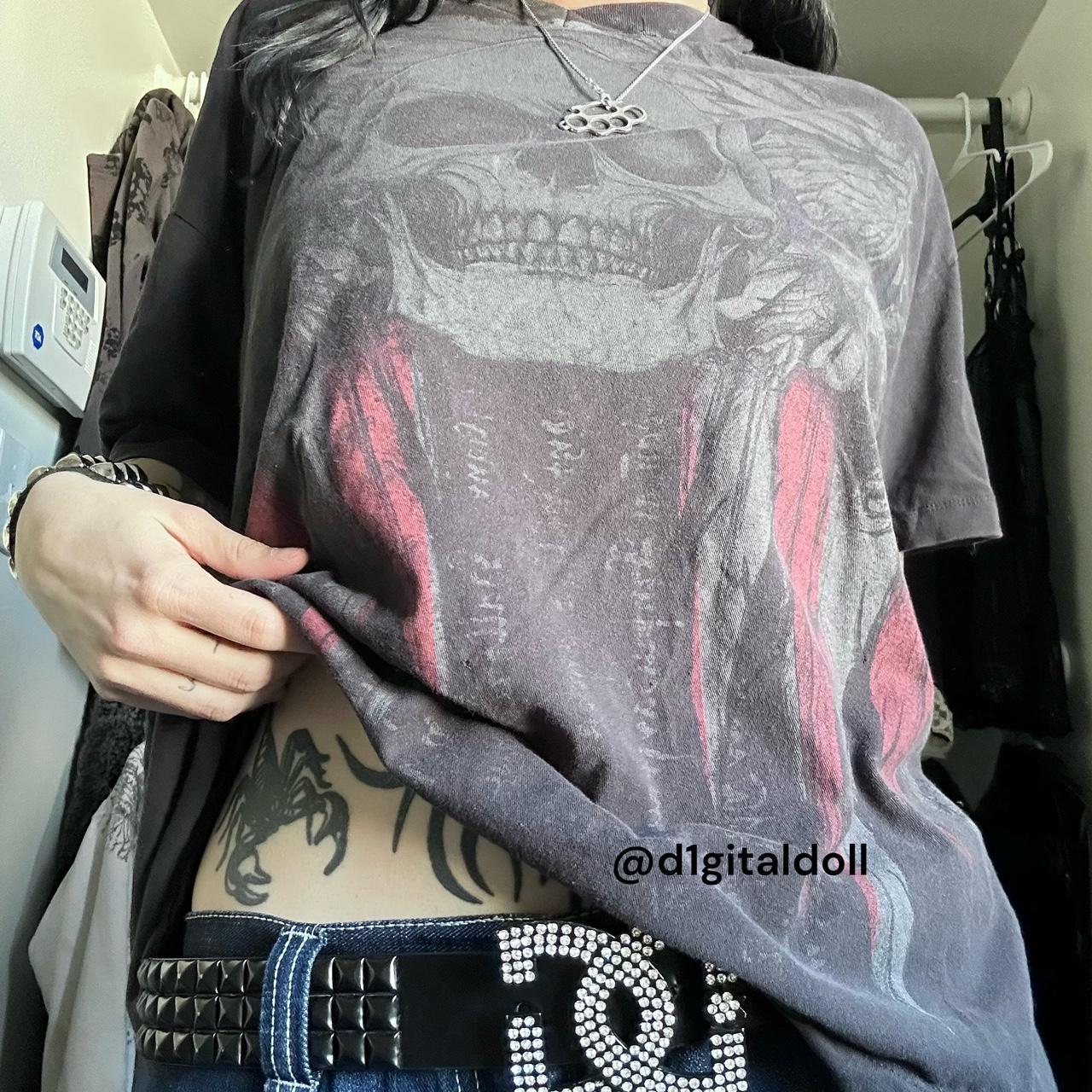 y2k grunge emo tee ★ 2000s skull emo tee has some... - Depop