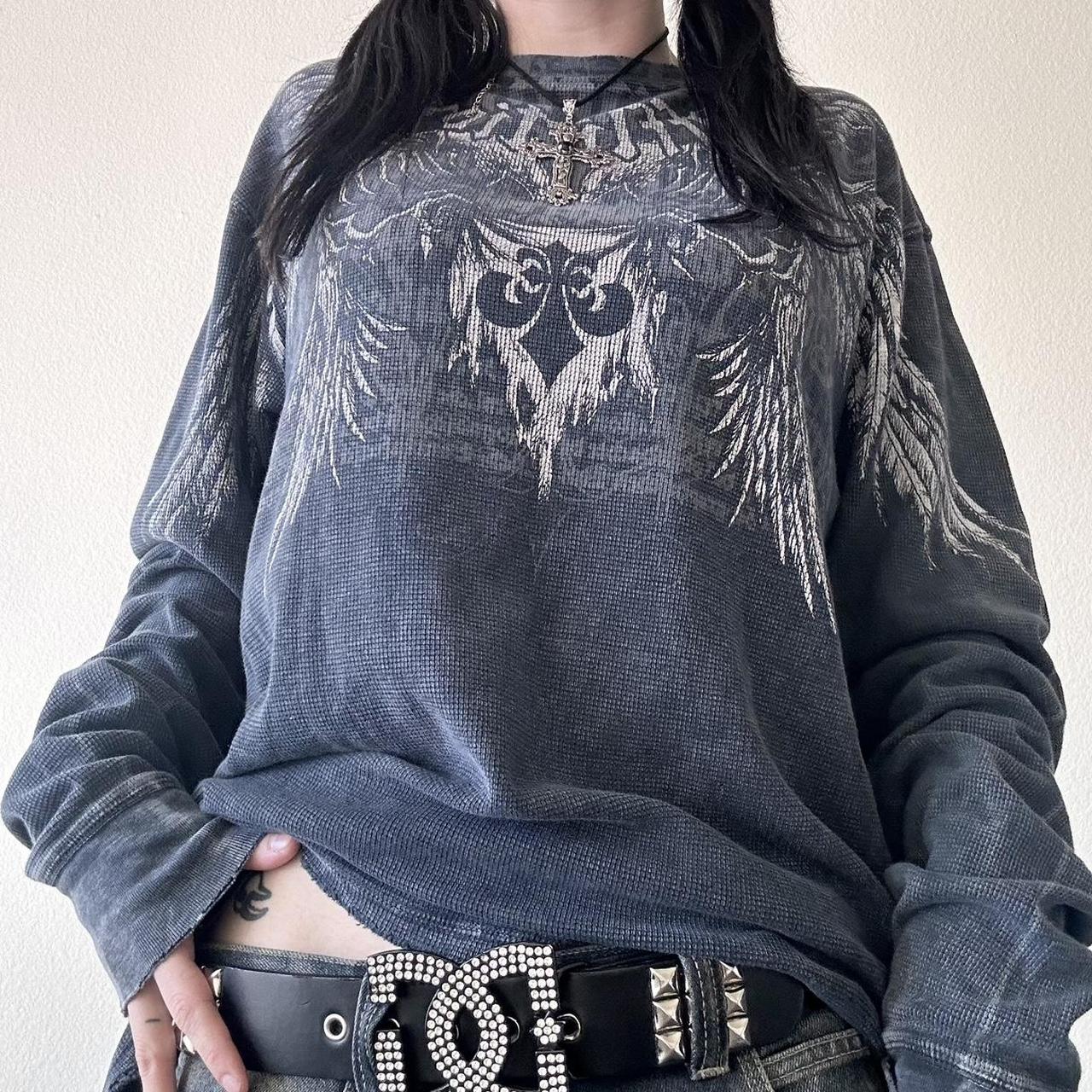Y2K grunge mall goth thermal ★ 2000s reversible... - Depop