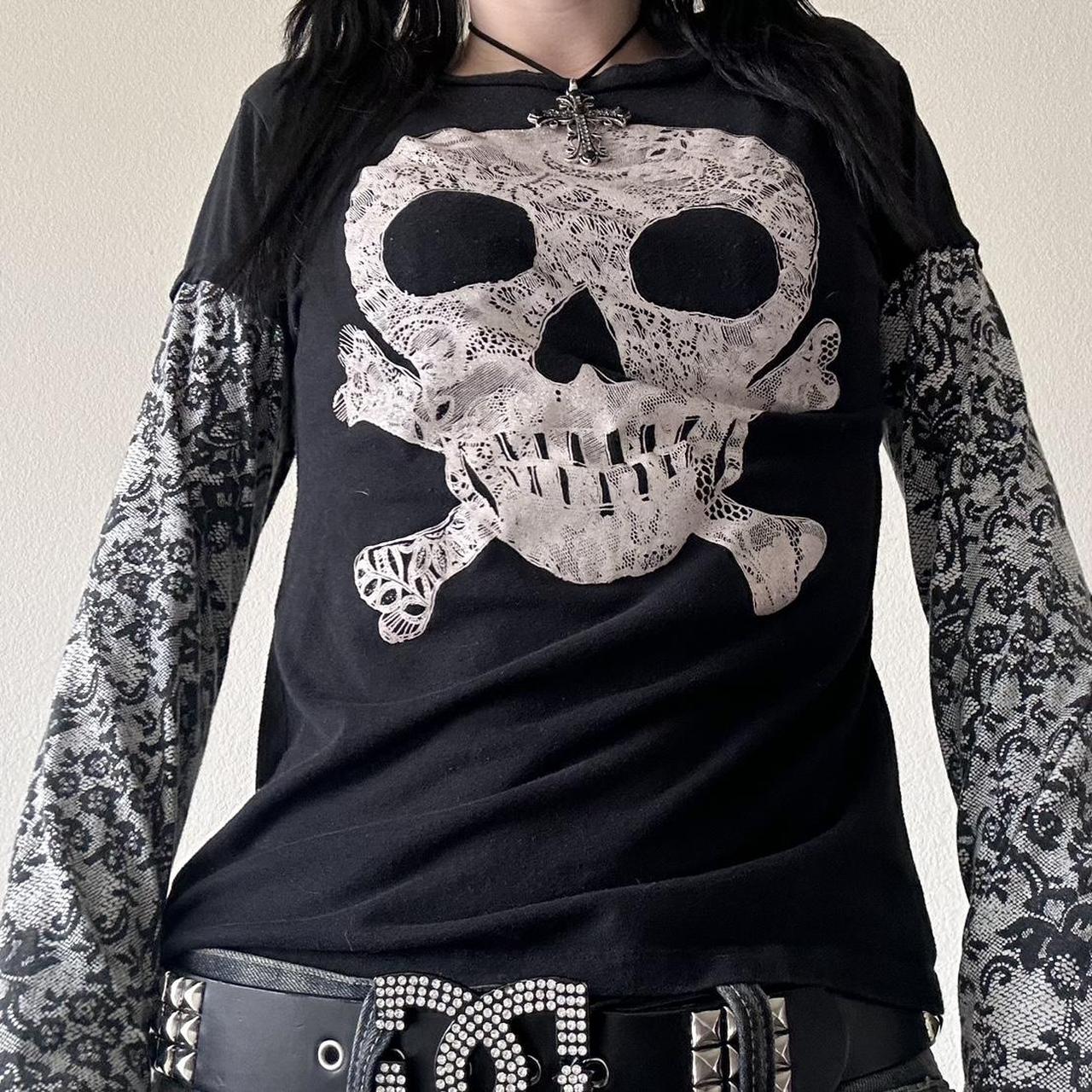 Y2K grunge girly emo layered top ★ skull n... - Depop