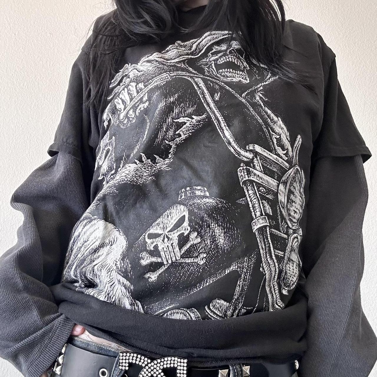 y2k grunge mall goth layered top ★ 2000s skull... - Depop