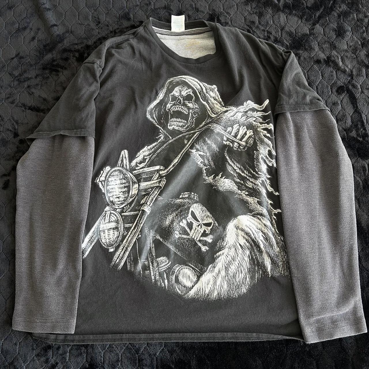 y2k grunge mall goth layered top ★ 2000s skull... - Depop