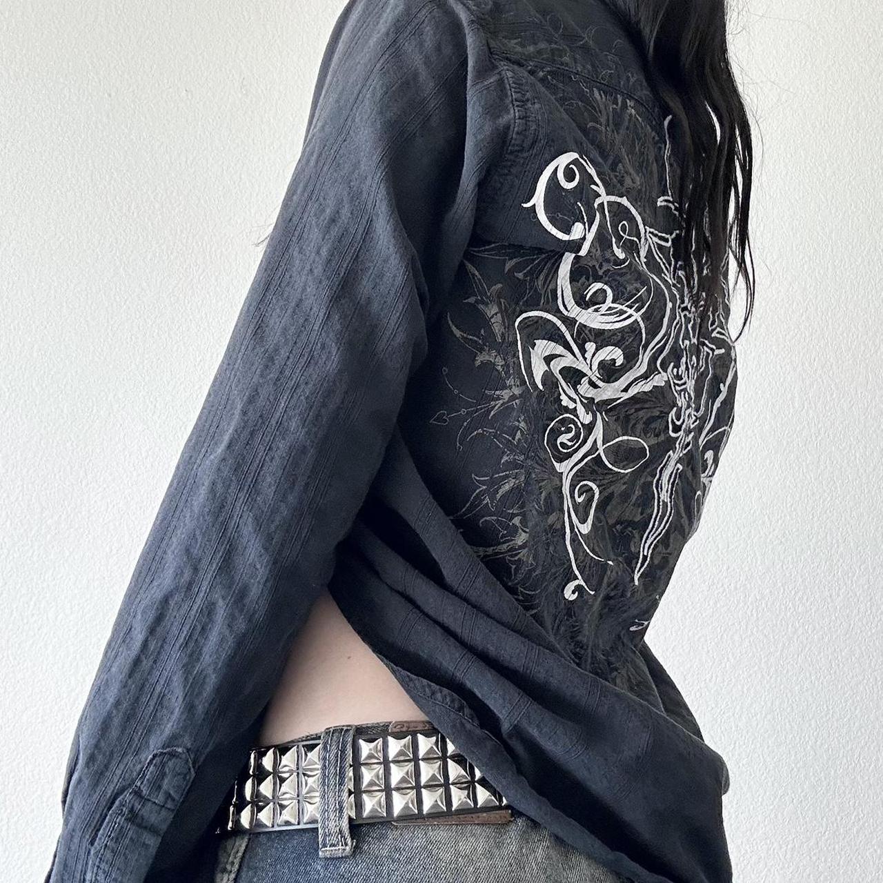 Y2K grunge mall goth button up ★ 2000s cross... - Depop