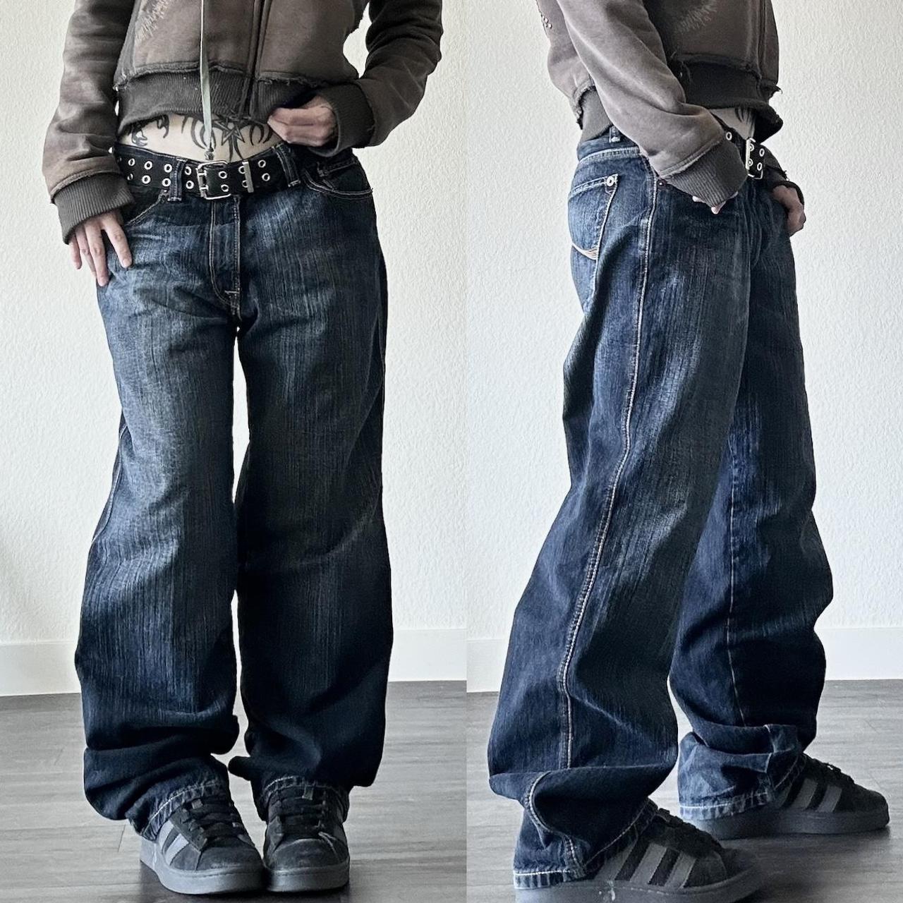 y2k grunge baggy bootcut mudwash jeans ★ unique... | Depop