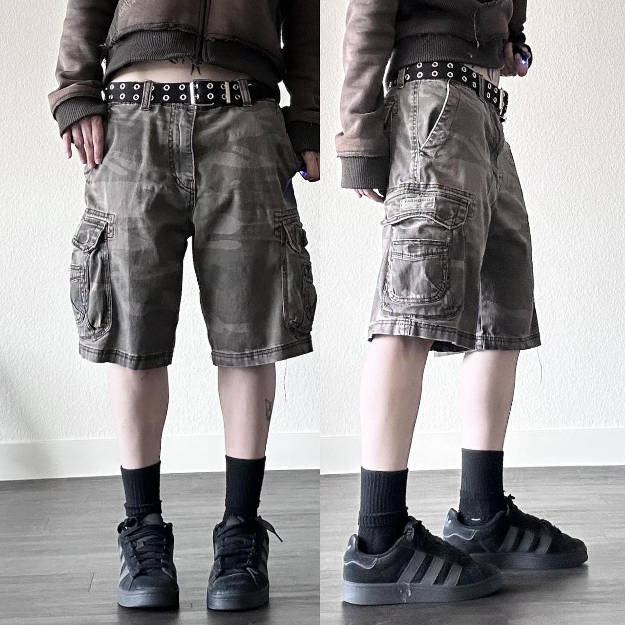 y2k grunge baggy camo cargo jorts ★ 2000s emo... | Depop