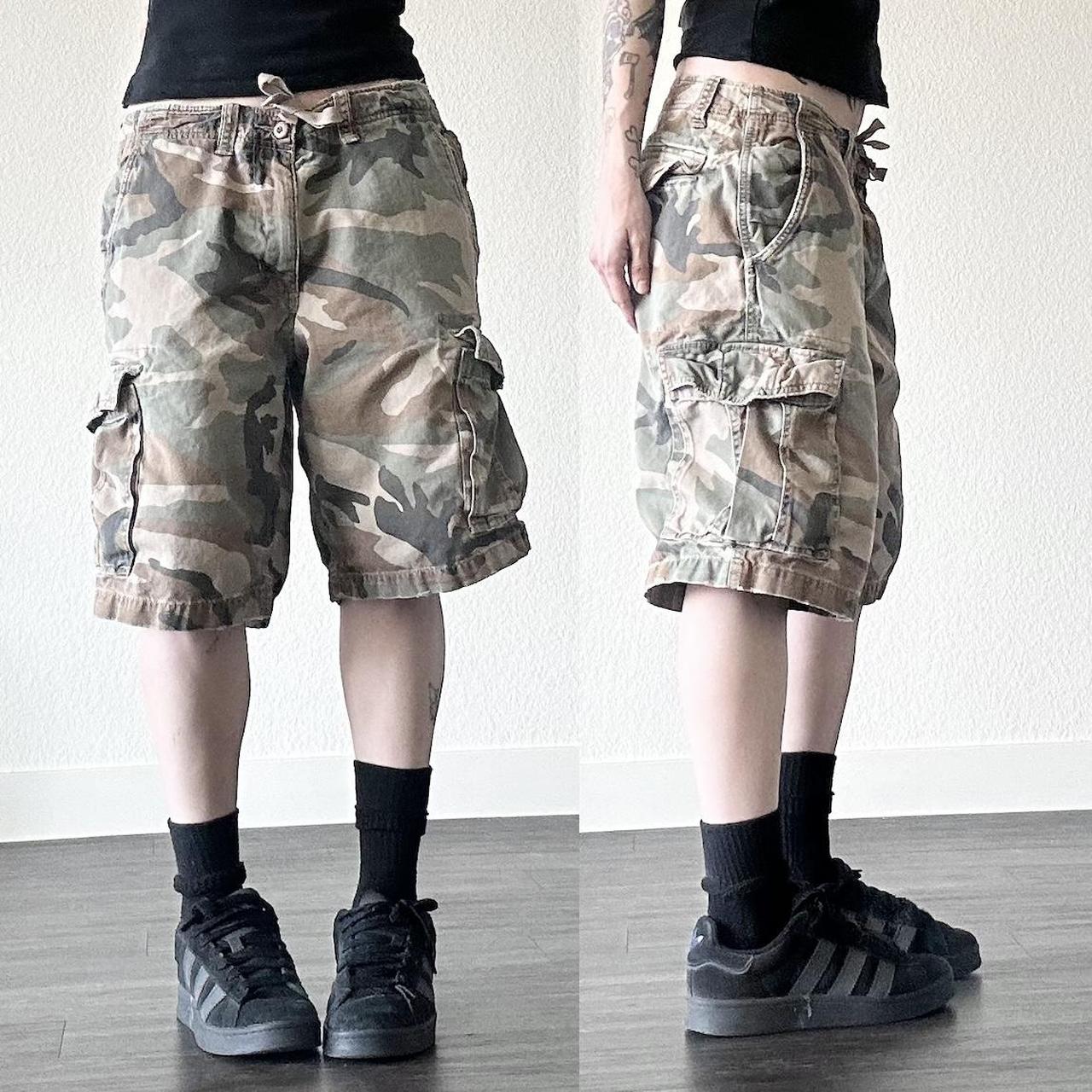 y2k grunge baggy camo cargo jorts ★ emo baggy... | Depop