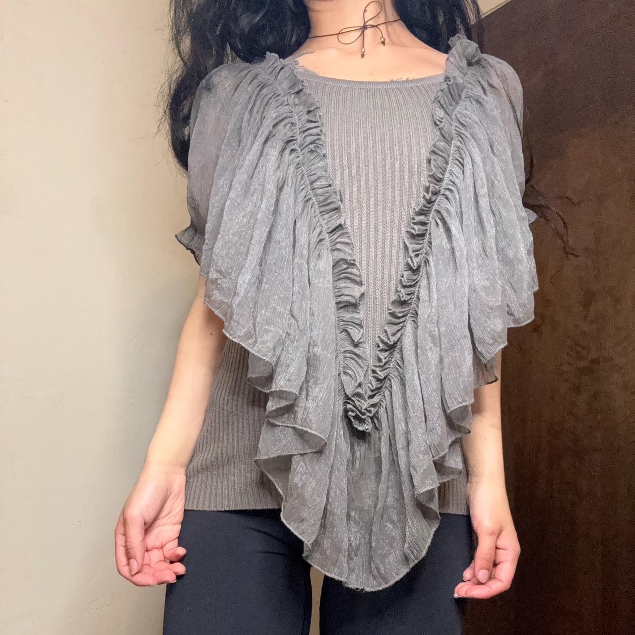 Whimsy grunge fairy grey ruffle blouse. 45% cotton.... | Depop