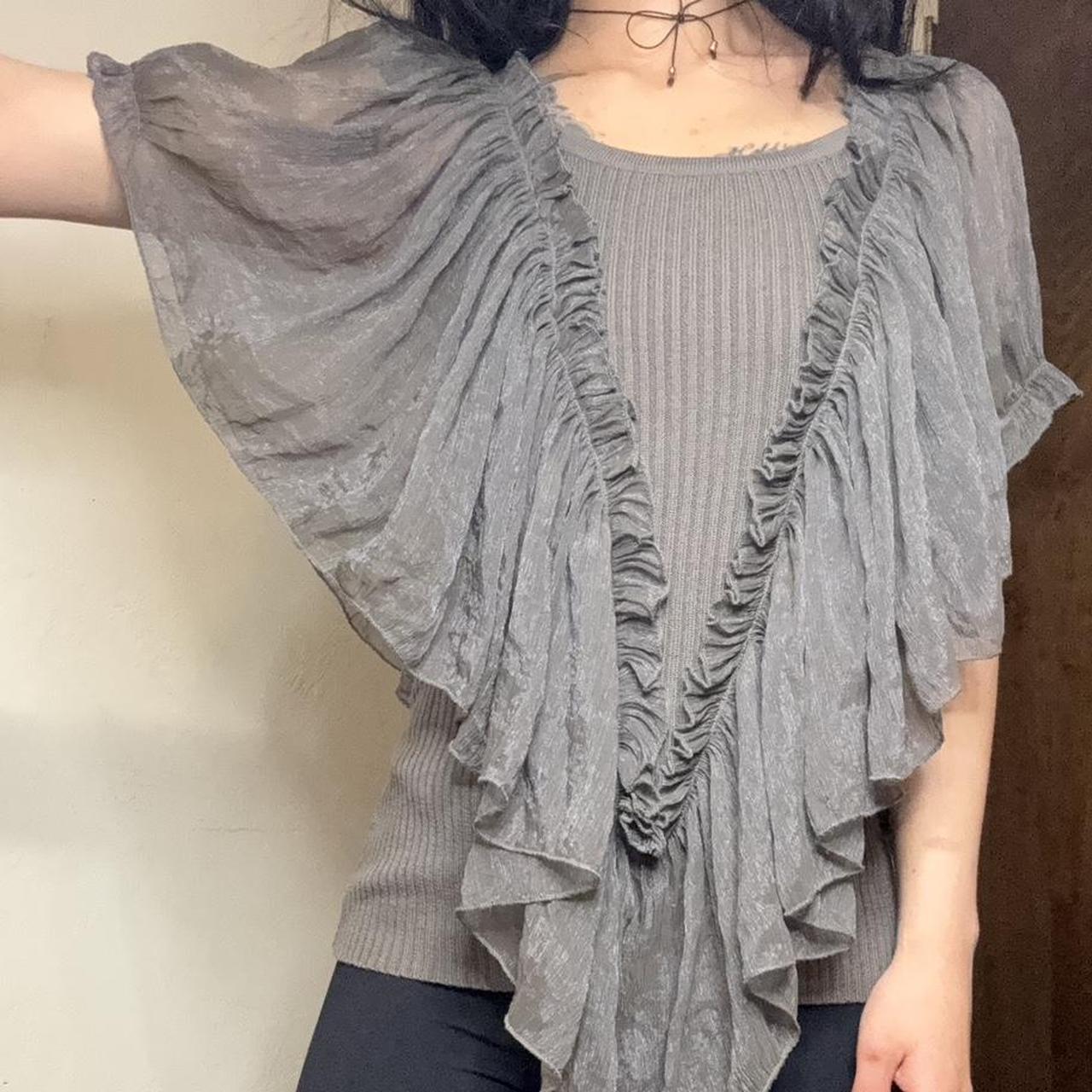 Whimsy grunge fairy grey ruffle blouse. 45% cotton.... | Depop