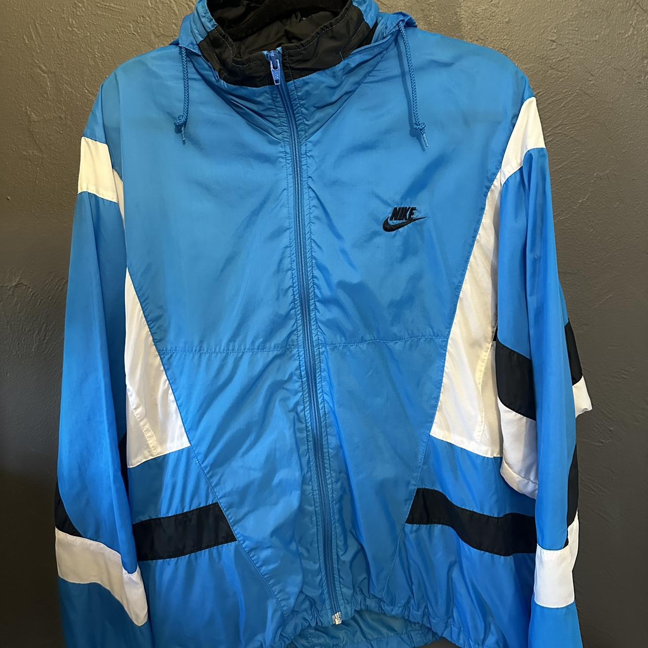 Light Blue Nike windbreaker jacket W Hoodie Used in... - Depop