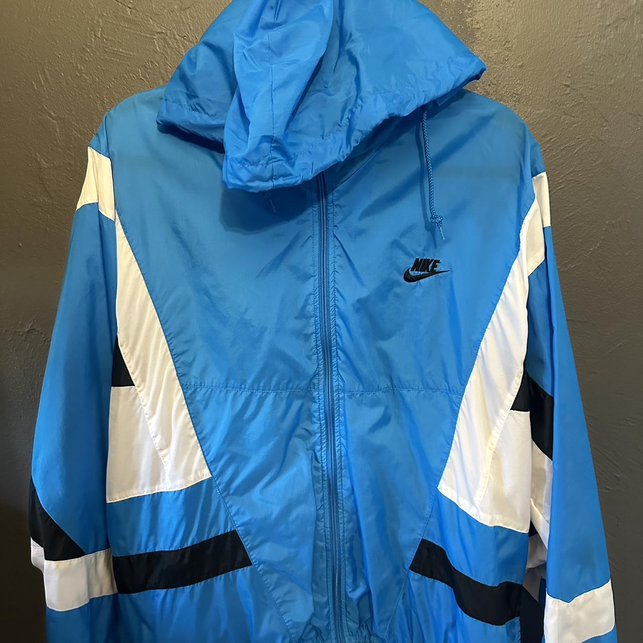 Light Blue Nike windbreaker jacket W Hoodie Used in... - Depop