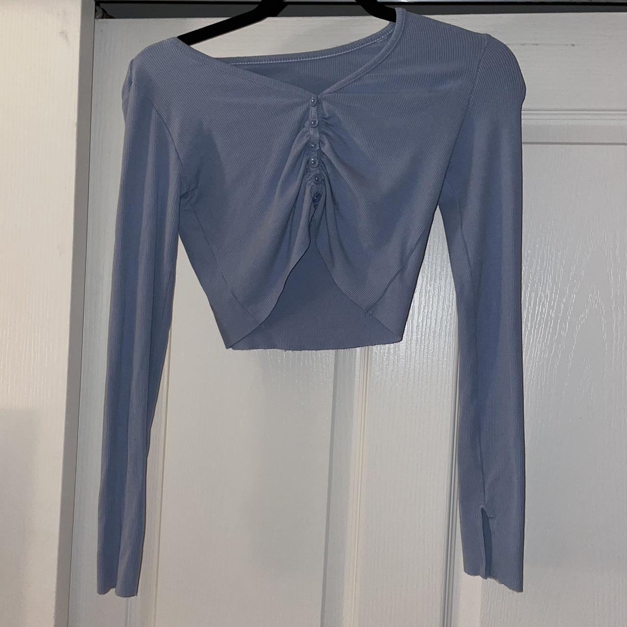 Light blue long sleeve crop top super cute top size... | Depop