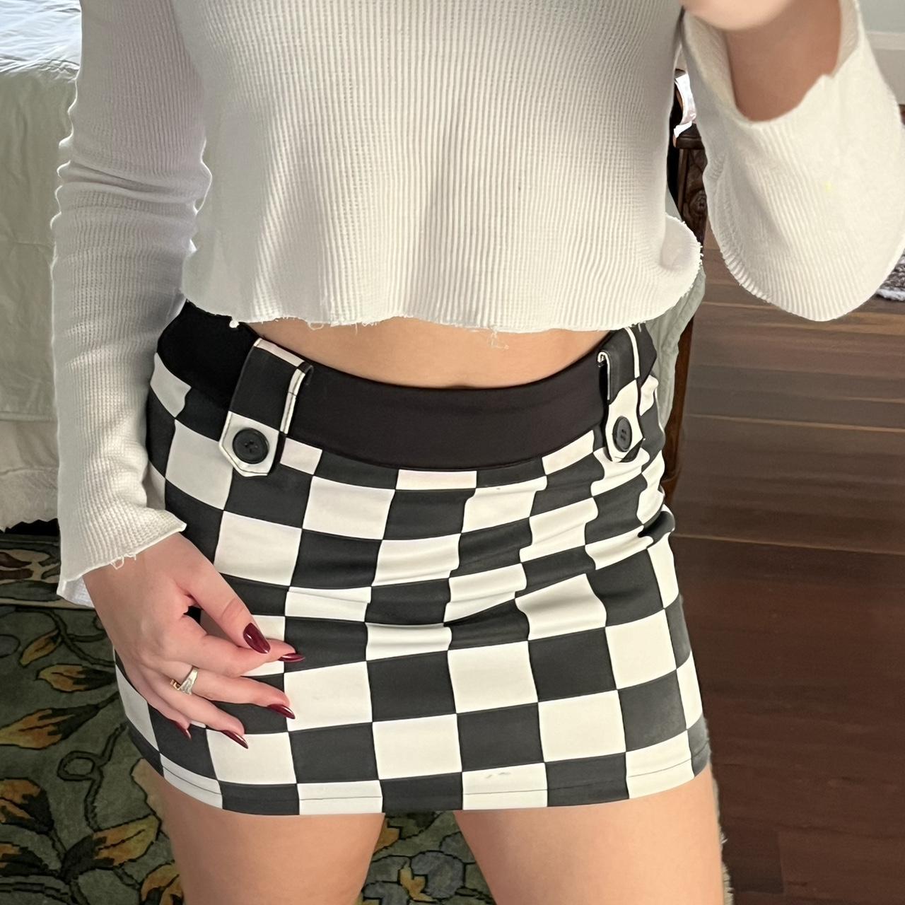 vintage 60s mod style black white check mini... - Depop
