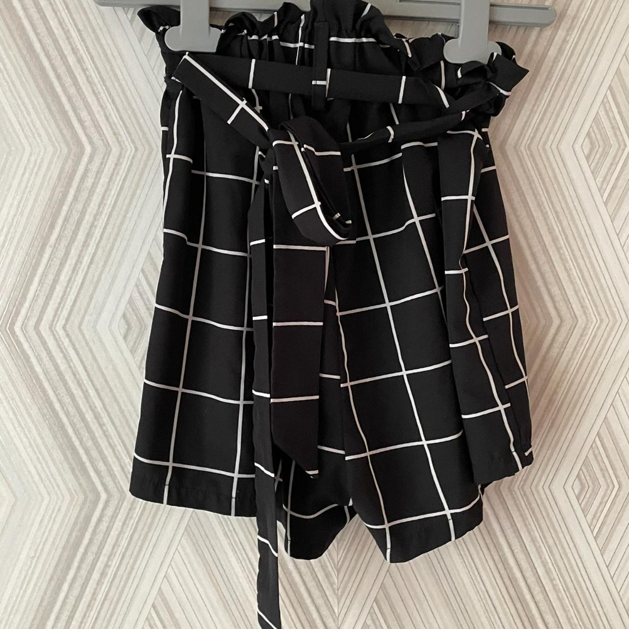 Shein Black White check Shorts Belted S Elasticated... - Depop