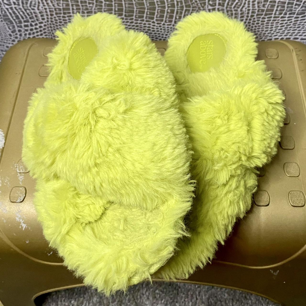 Target Lime Green Fluffy House Slippers Has some... - Depop