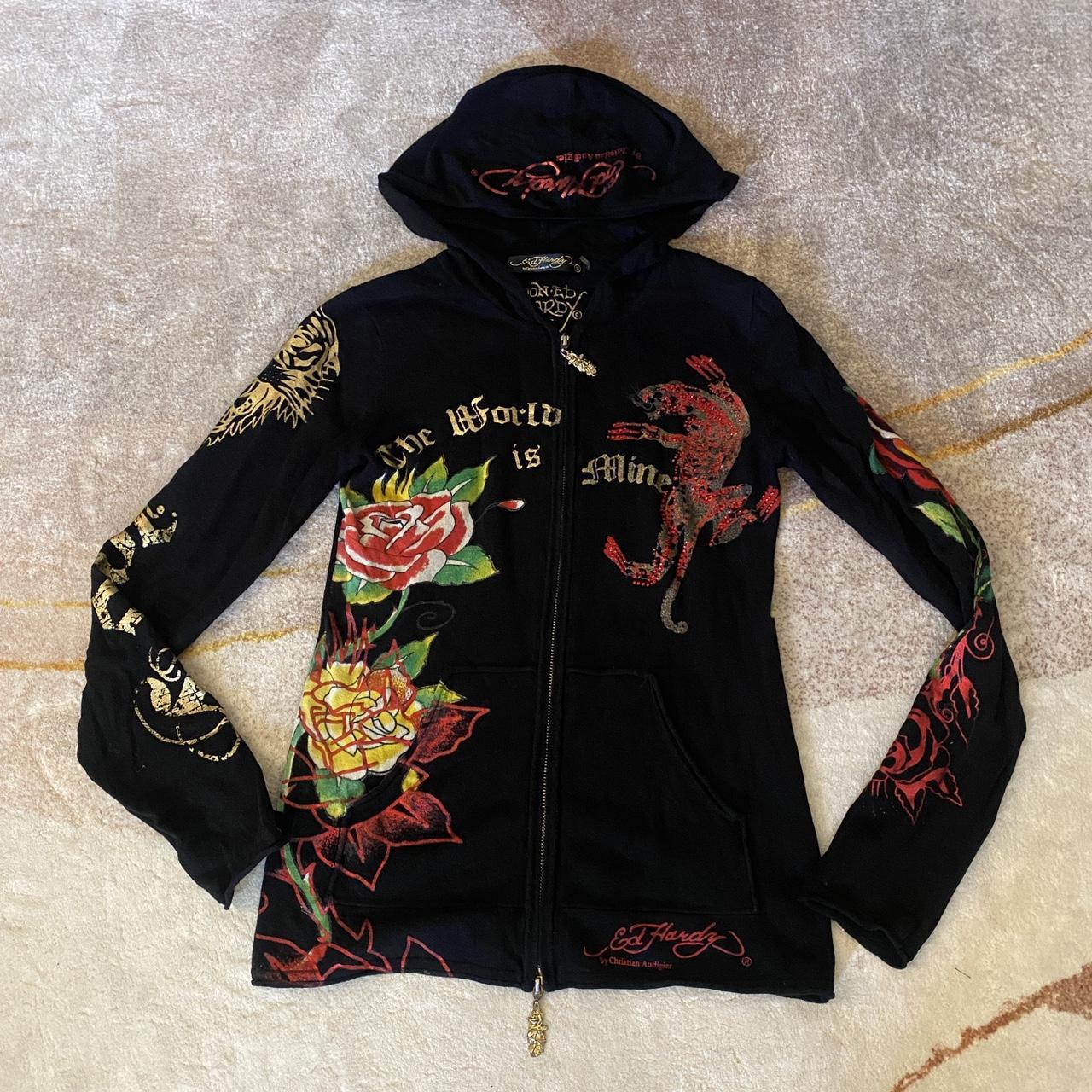 Ed Hardy Embellished zip up jacket Womens... - Depop