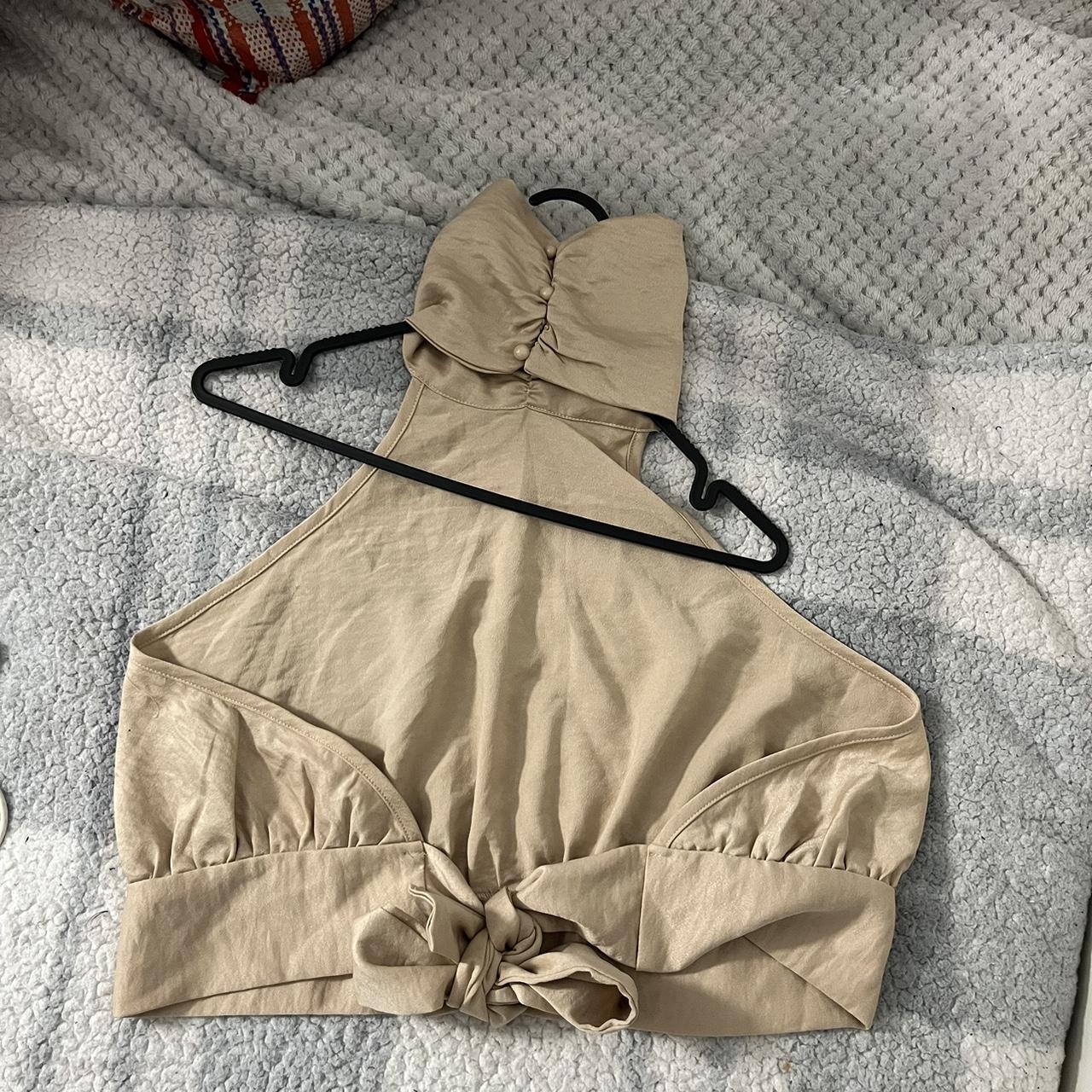 Gold high neck Shein crop top. Perfect for evening... - Depop