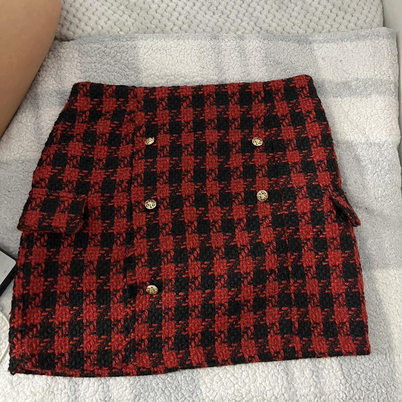 Red tartan mini skirt, bought in a boutique in... - Depop