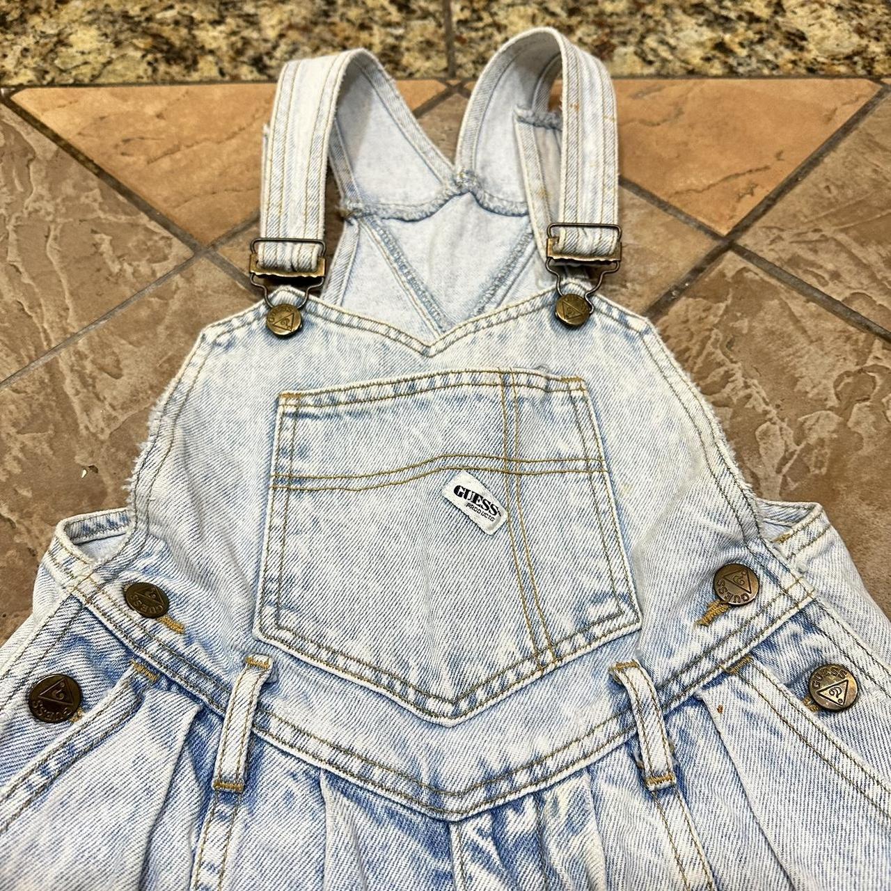 Vintage 90s Light wash Guess Jeans Overalls Flaws... | Depop