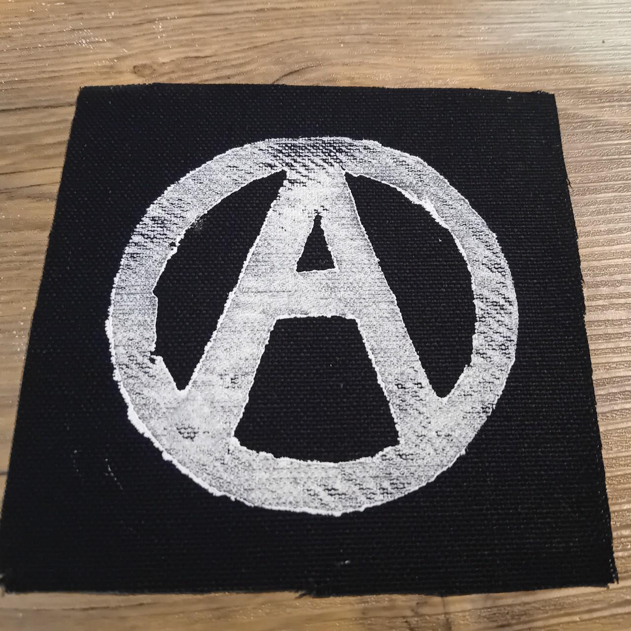 anarchy punk patch, hand printed linocut approx... - Depop