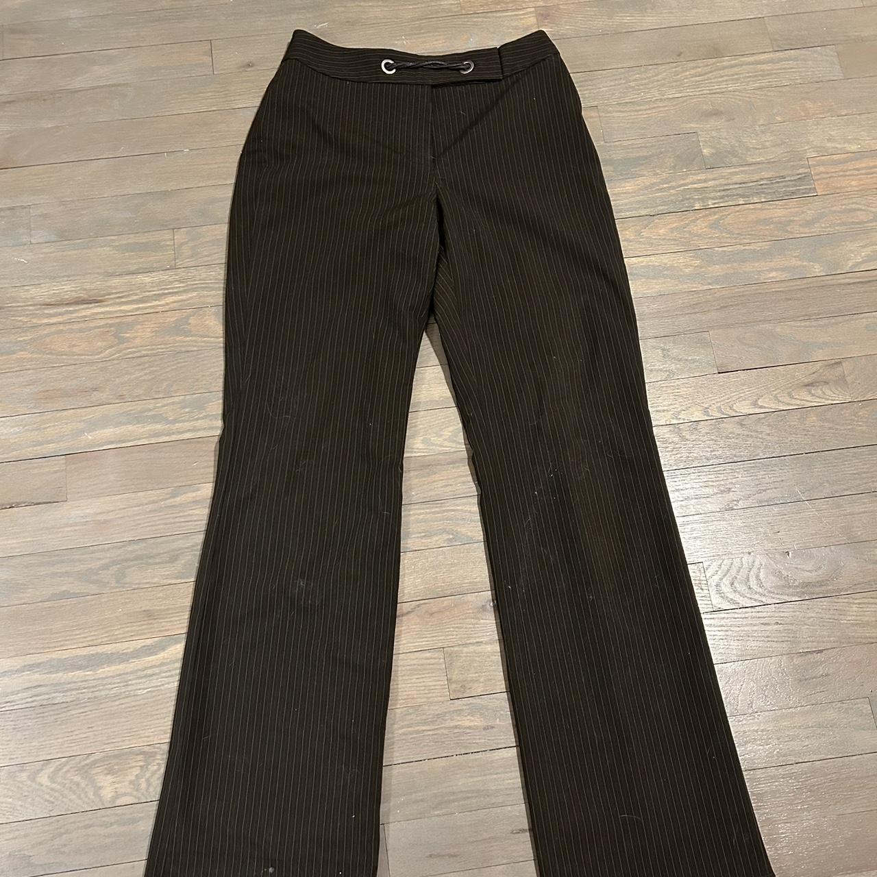 Vintage slacks Vintage brown slacks with leather... - Depop