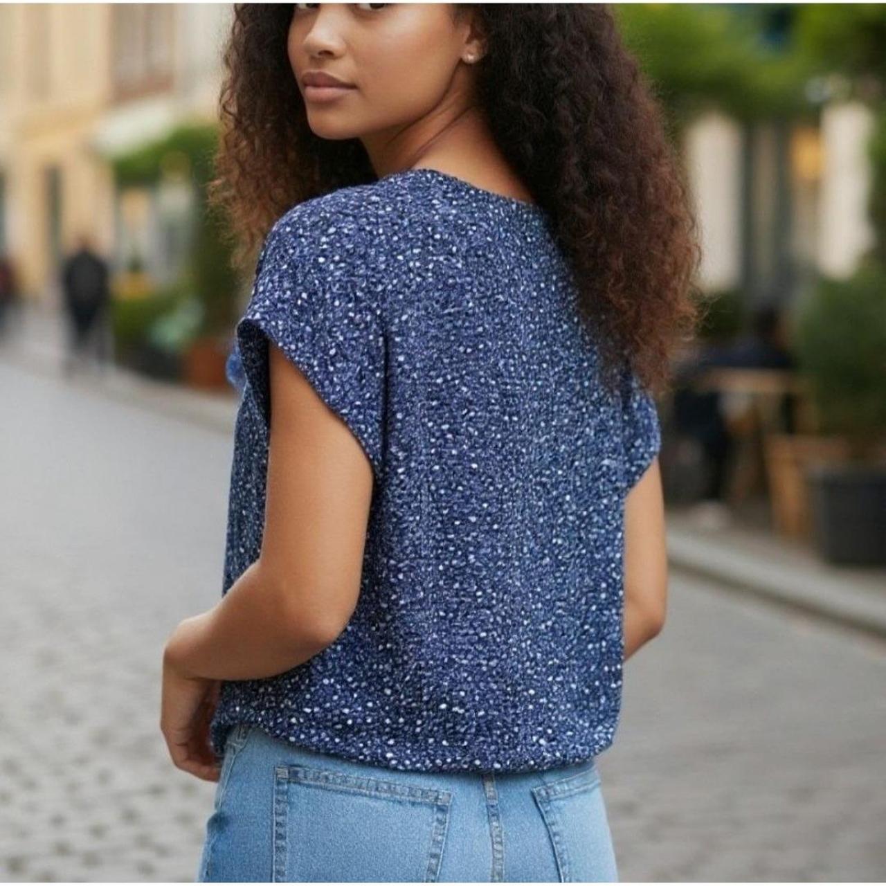 SO Brand Sz. XL Cropped Blue Floral Shirt. Short... | Depop