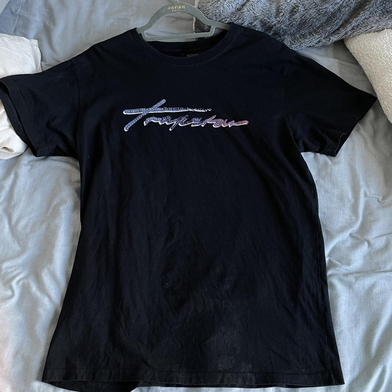 Black Trapstar Tee with sequin embolism Hardly... - Depop