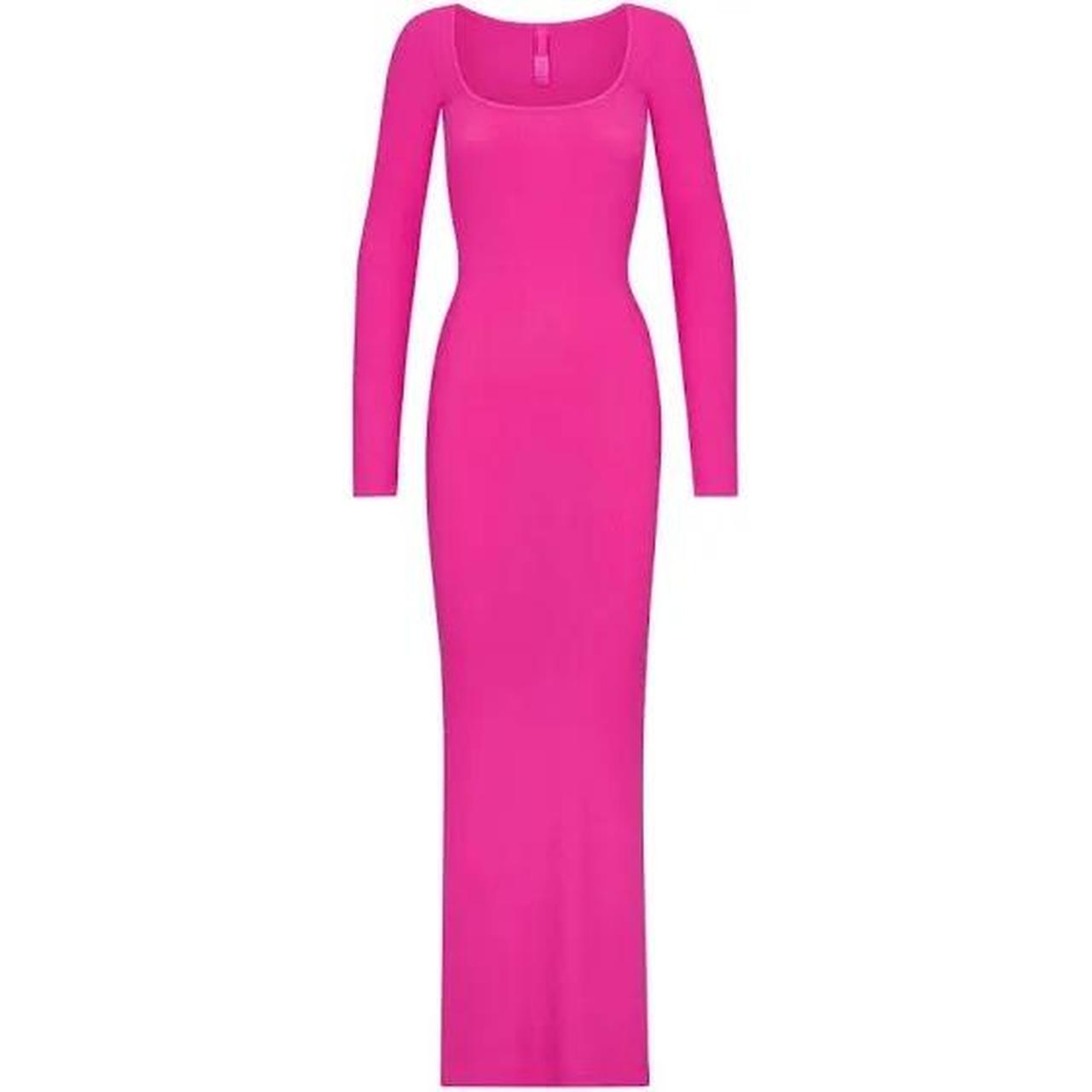 SKIMS pink long sleeve lounge dress Size small Worn... - Depop