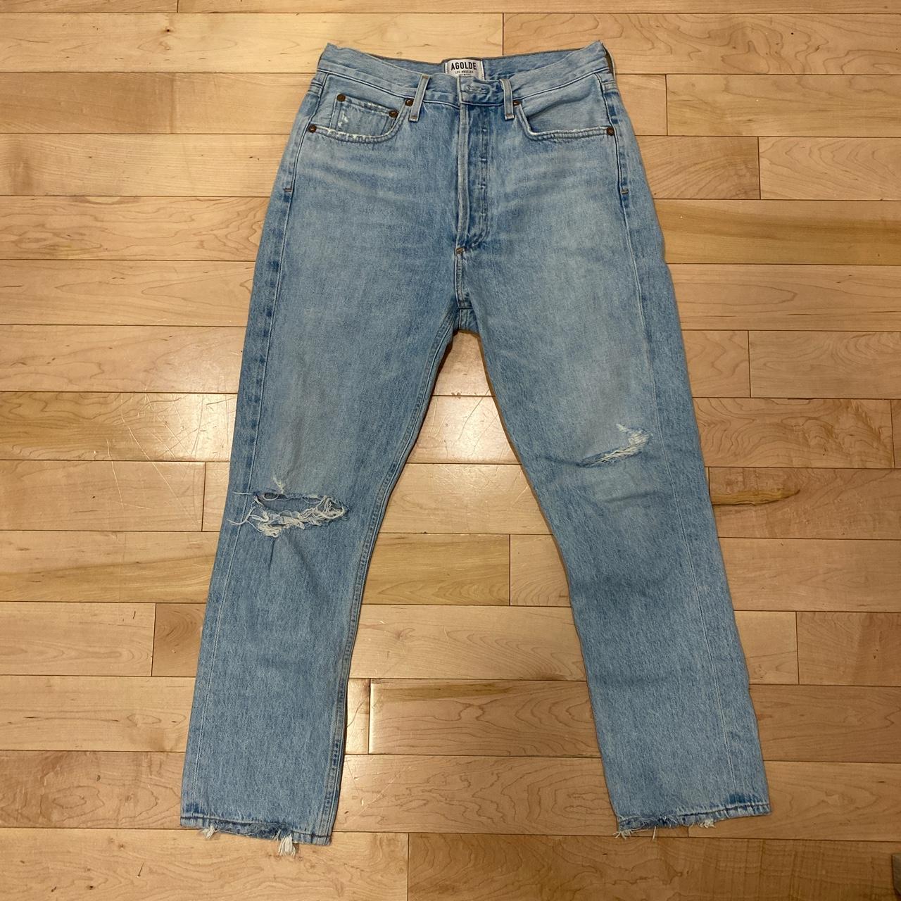 AGOLDE Riley jeans- light wash with one rip on each... - Depop