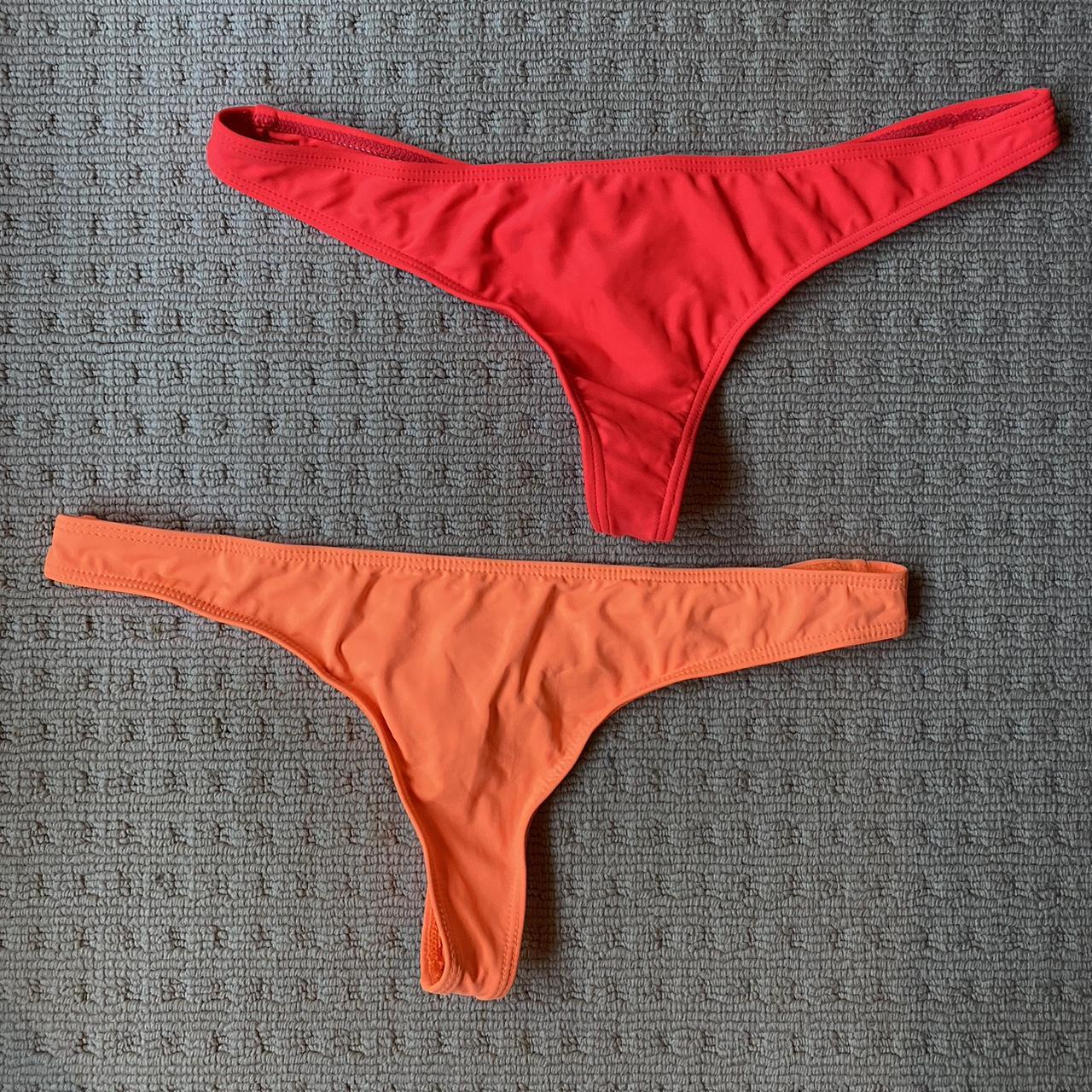 Red and vibrant orange cheeky bikini bottoms - both... - Depop