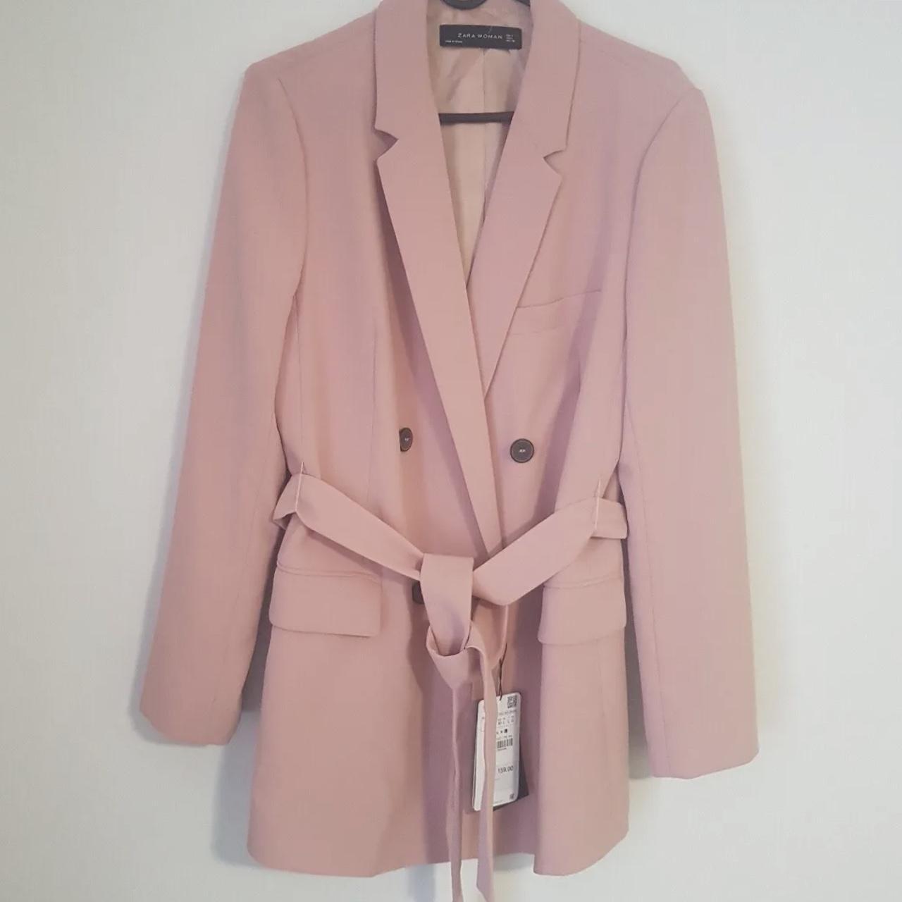 Zara baby pink blazer with belt New Size large... - Depop