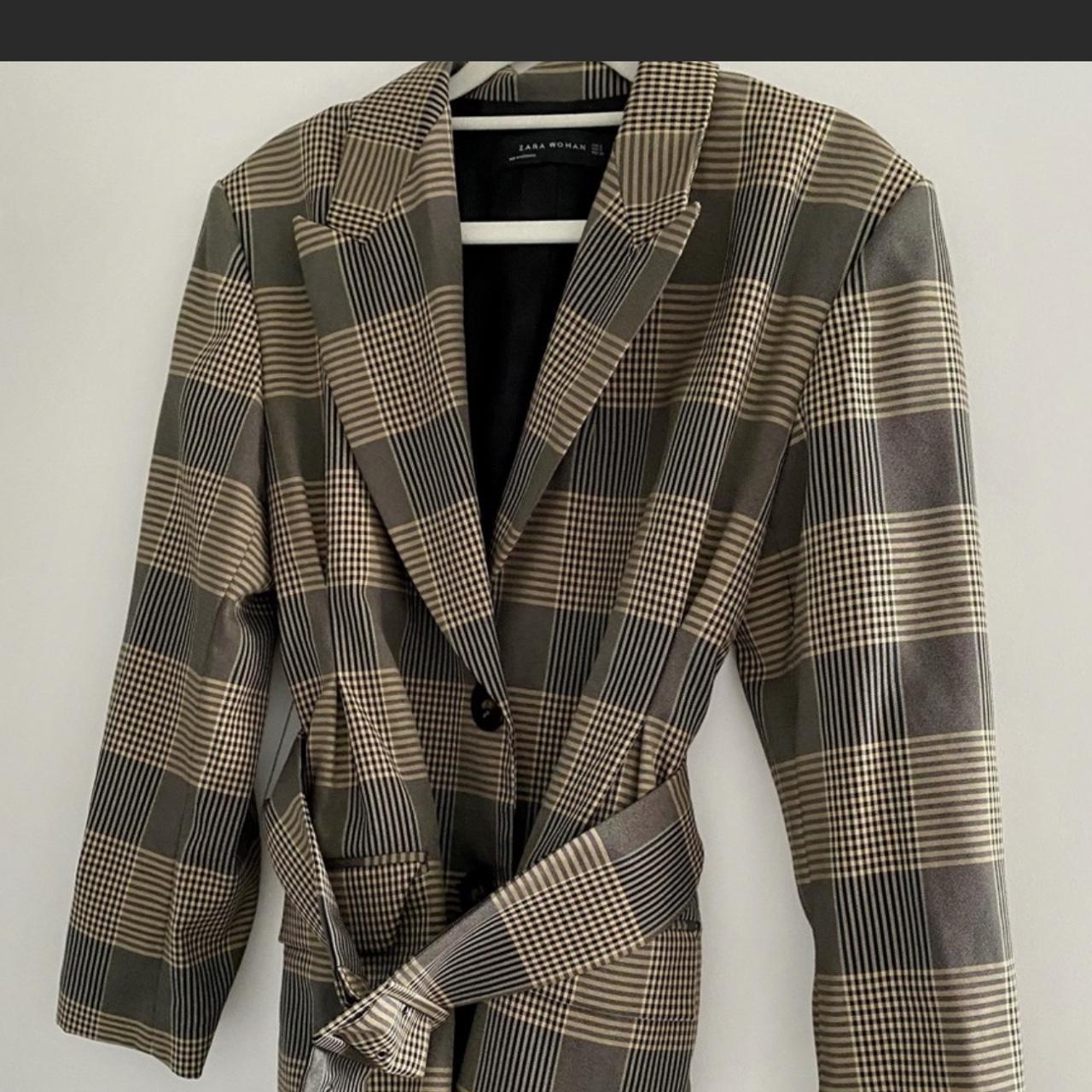 Zara check blazer with belt Size small worn once... - Depop