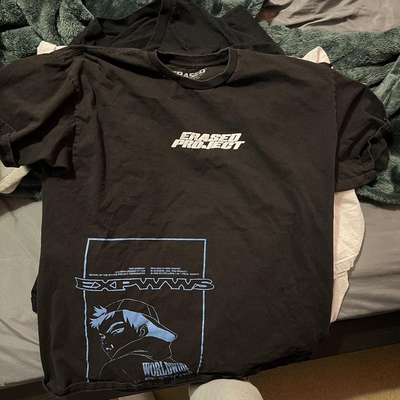 erased project tee worn a lot back graphic is bad - Depop