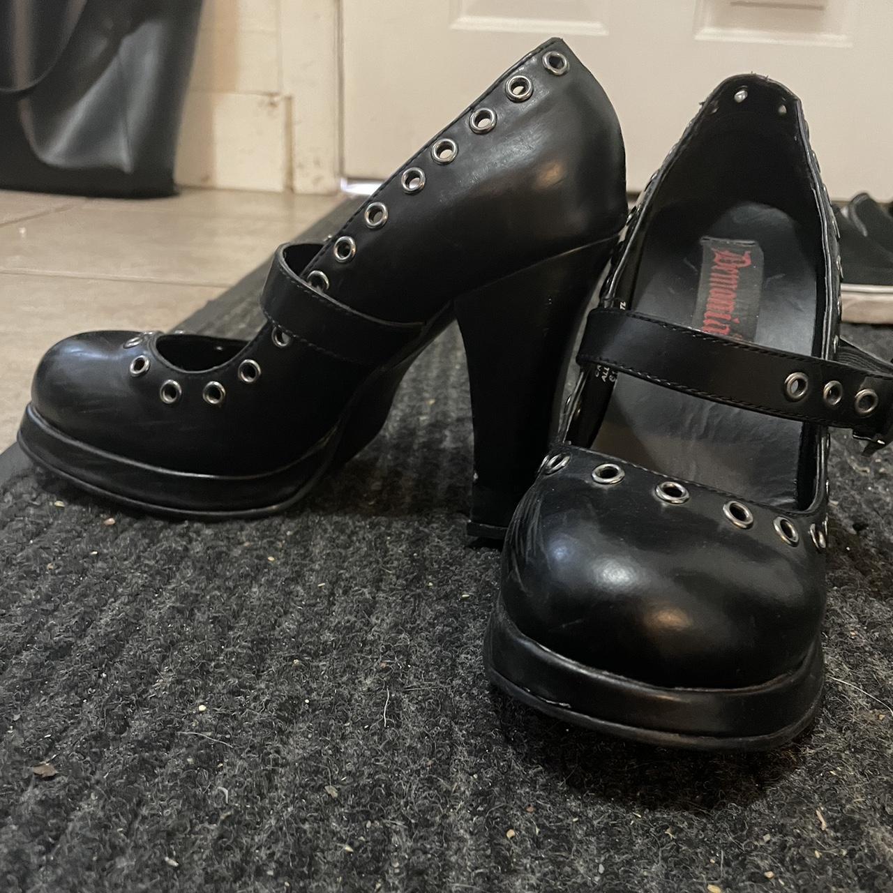 Beautiful grommet studded leather demonia goth heels... - Depop
