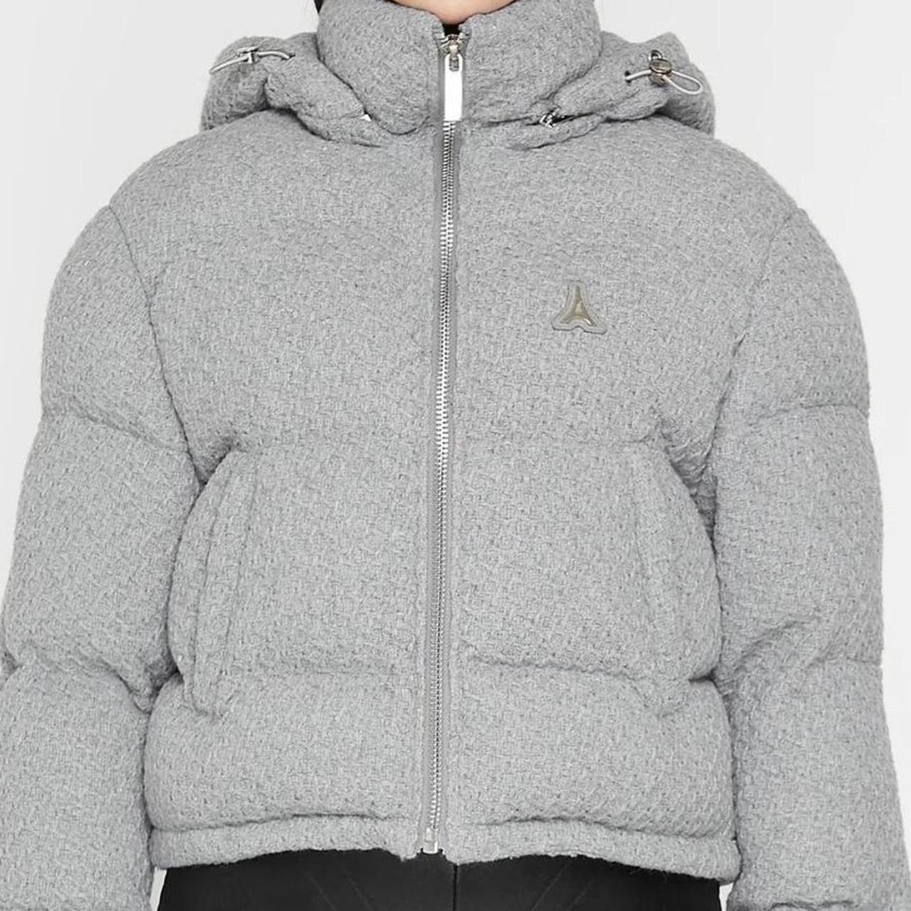 Maniere De Voir Textured Knit Puffer Jacket Grey... - Depop