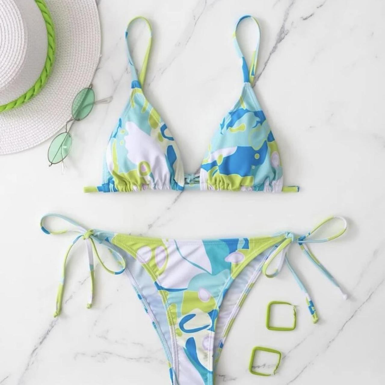 Multicolour Print Micro Bikini Set Bra Thong Tie... - Depop