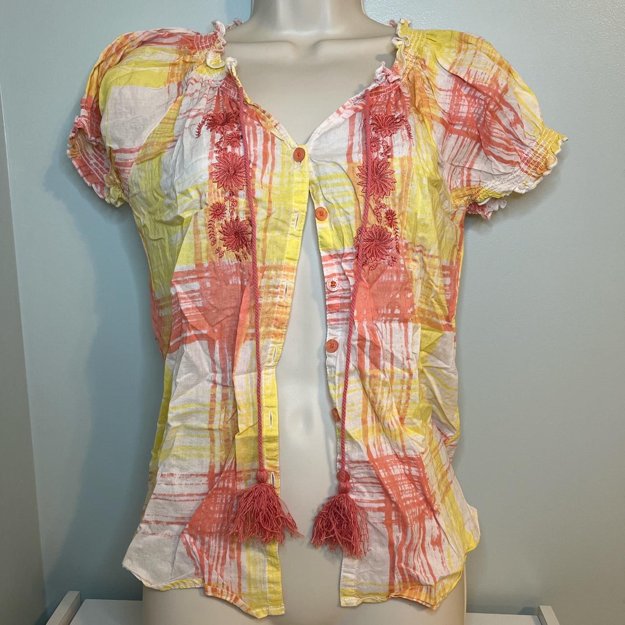 Bright and colorful blouse. A little ruffling at the... - Depop