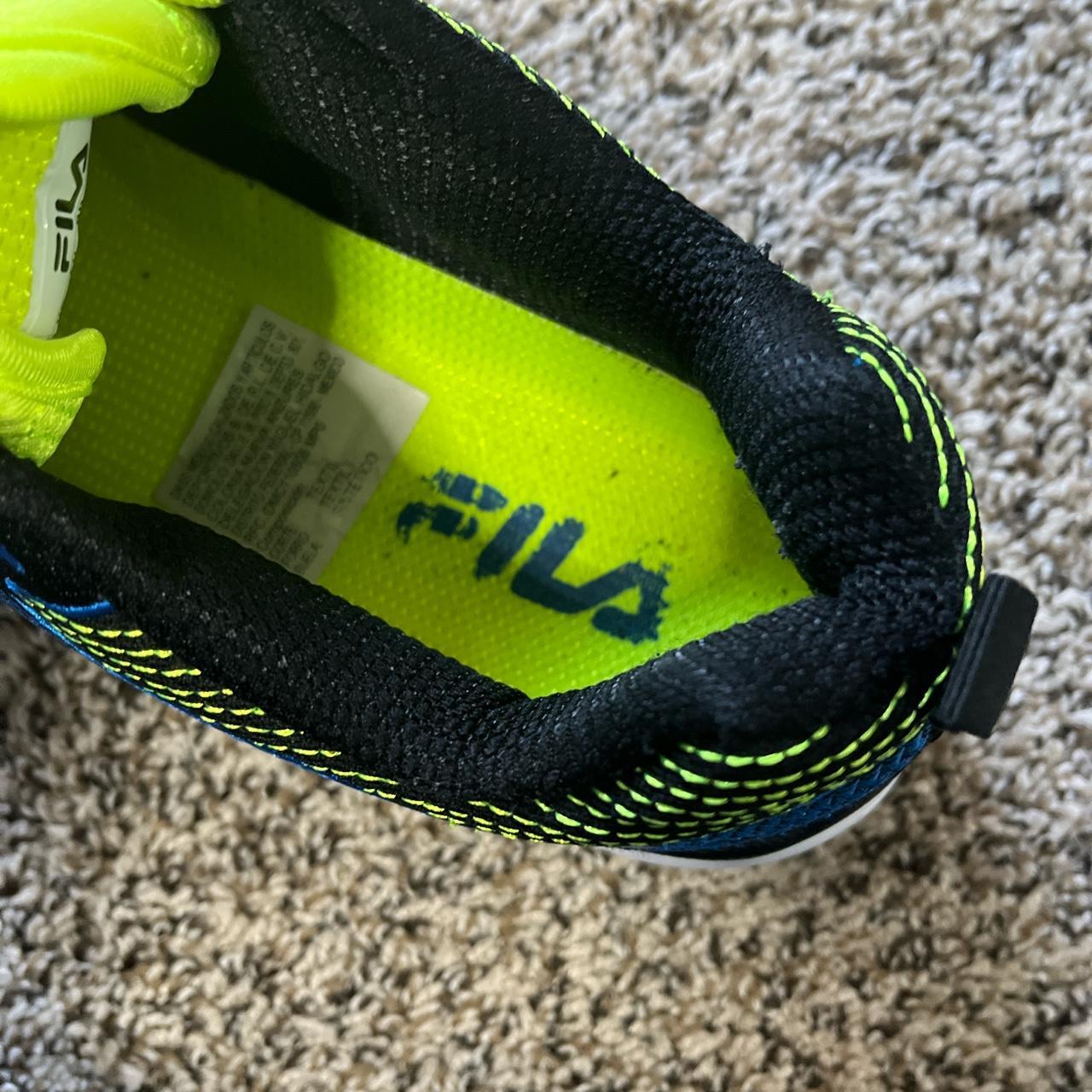 Fila blue and highlighter green sneakers. The shoes... - Depop