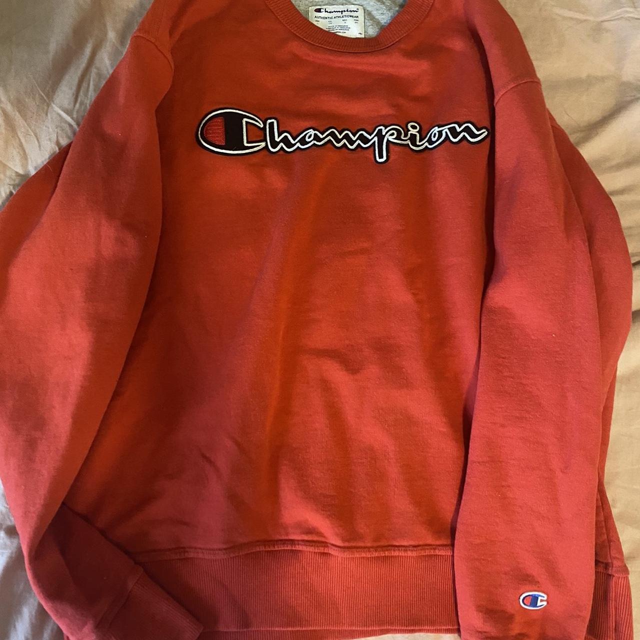 Red Champion hoodie ♥️ Mens Large so an oversize... - Depop