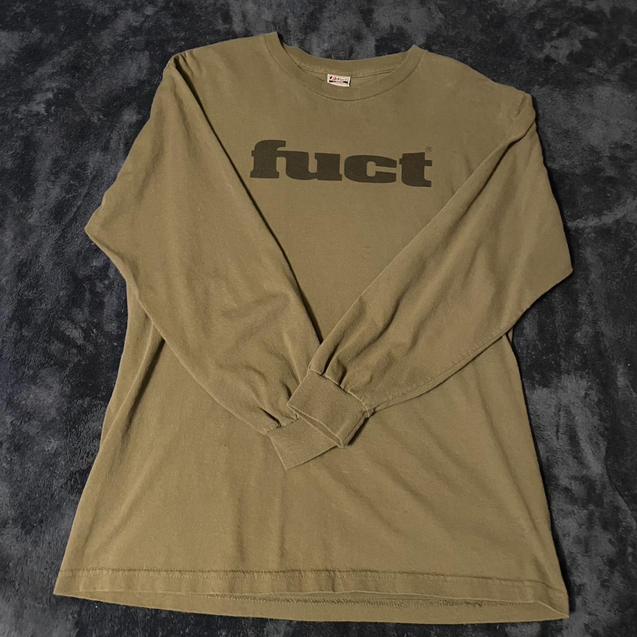 Fuct long sleeve army green logo shirt Size:large... - Depop
