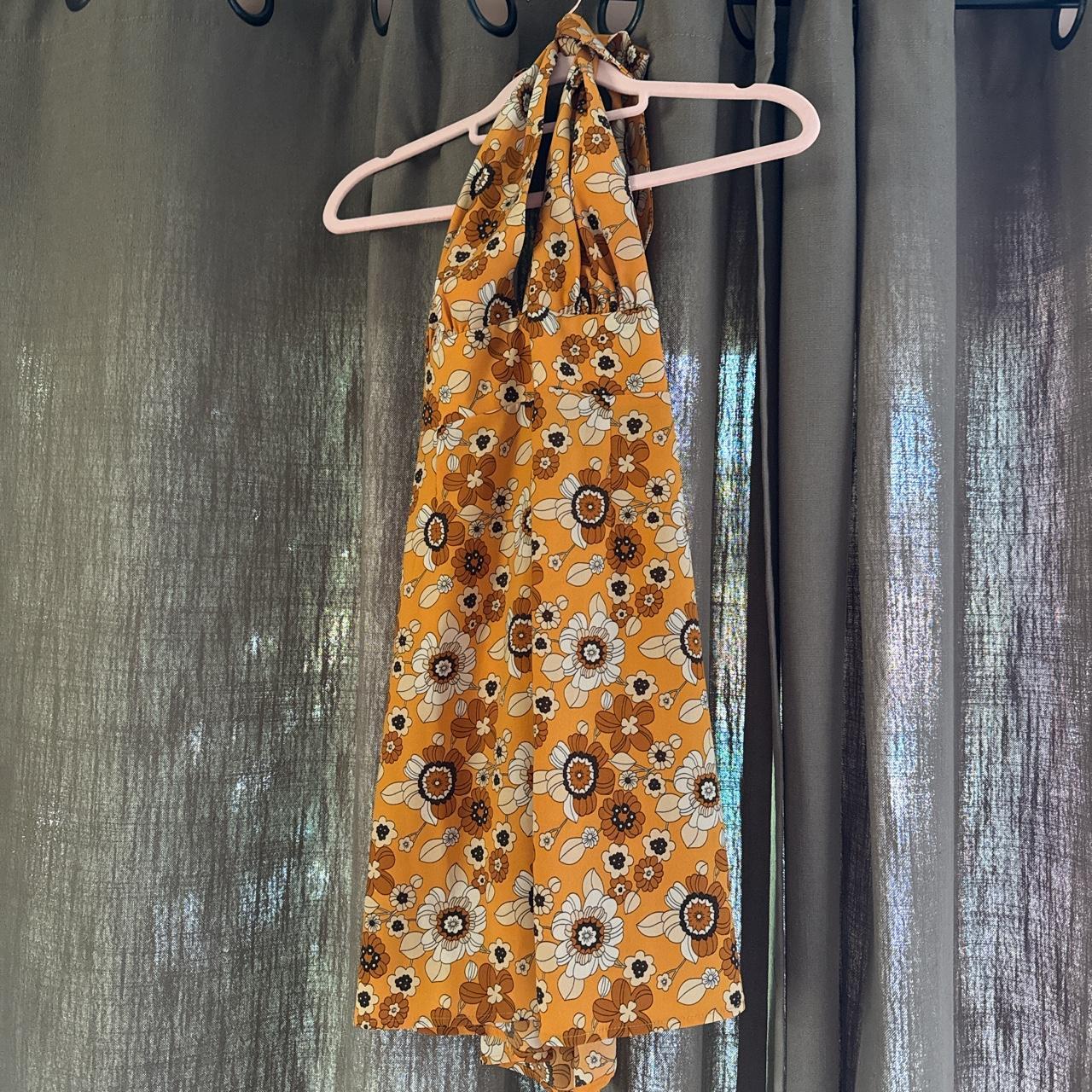 70s flower power orange cider dress, still has tags,... - Depop