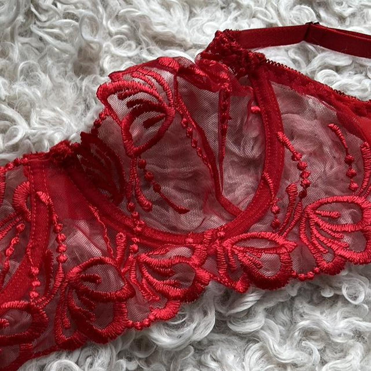 Red Lacey sheer bralet Great statement to an outfit... - Depop