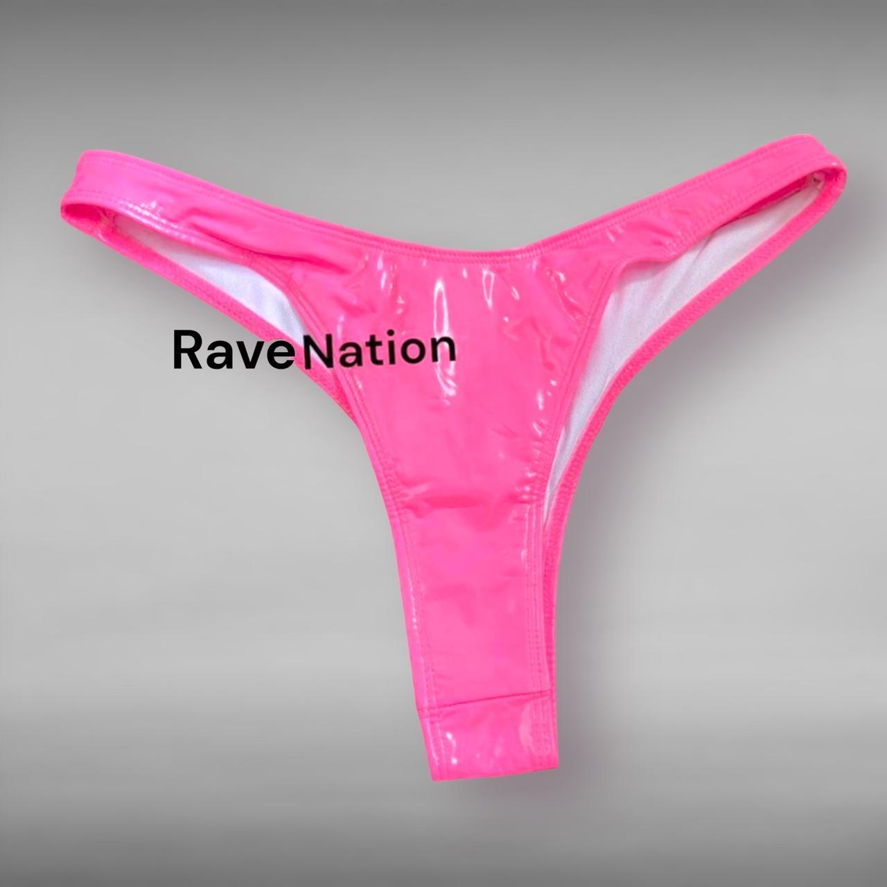 Pink PVC thong bikini bottoms. Super bright Barbie... - Depop